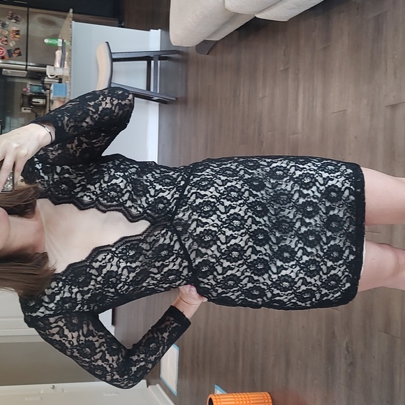 AKIRA | Dresses | Lace Dress Deep Sheer V | Poshmark